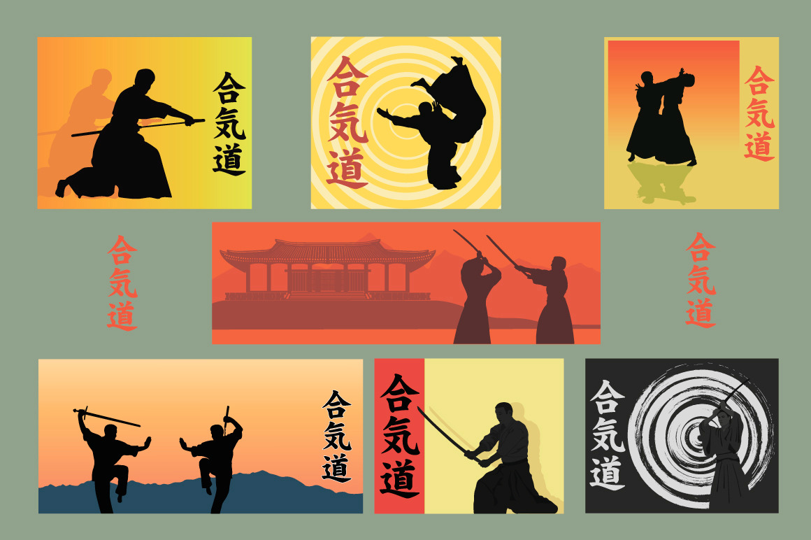 Set of images of Aikido, a Person Illustration by zhelunovych