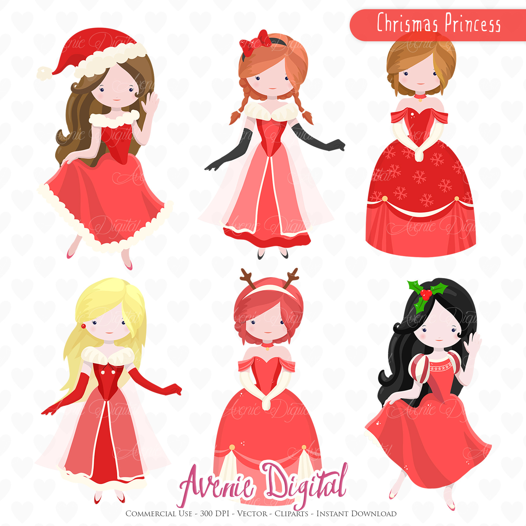 Christmas Princess Clipart - Vectors, an Illustration by Avenie Digital