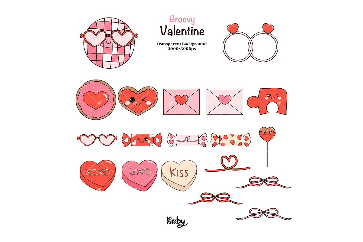 Groovy Valentines Day Clipart, a Decorative Illustration by KisbyArt