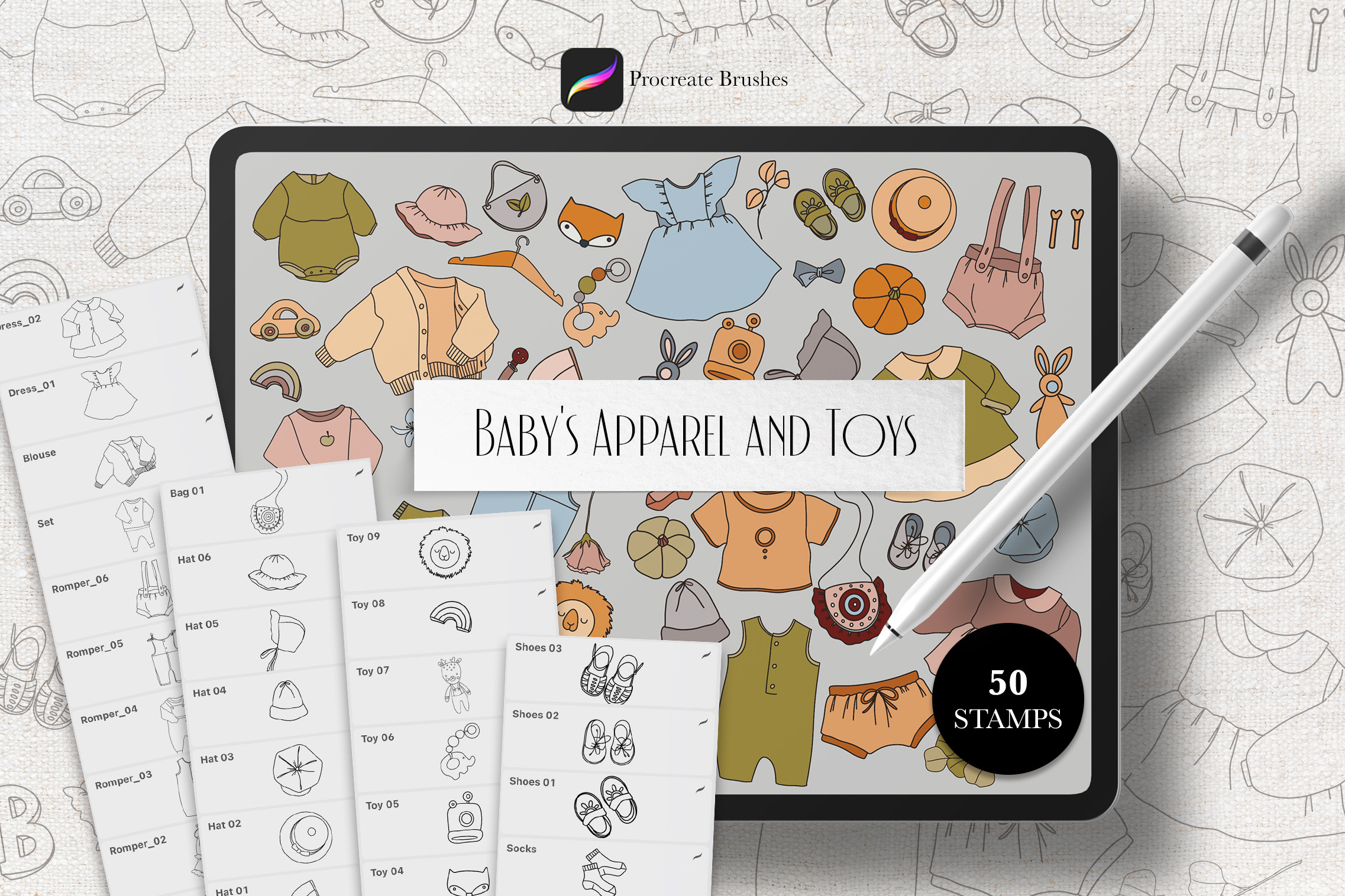 Boho Baby's Apparel & Toys stamps, a Brush Add-On by ArtPavo