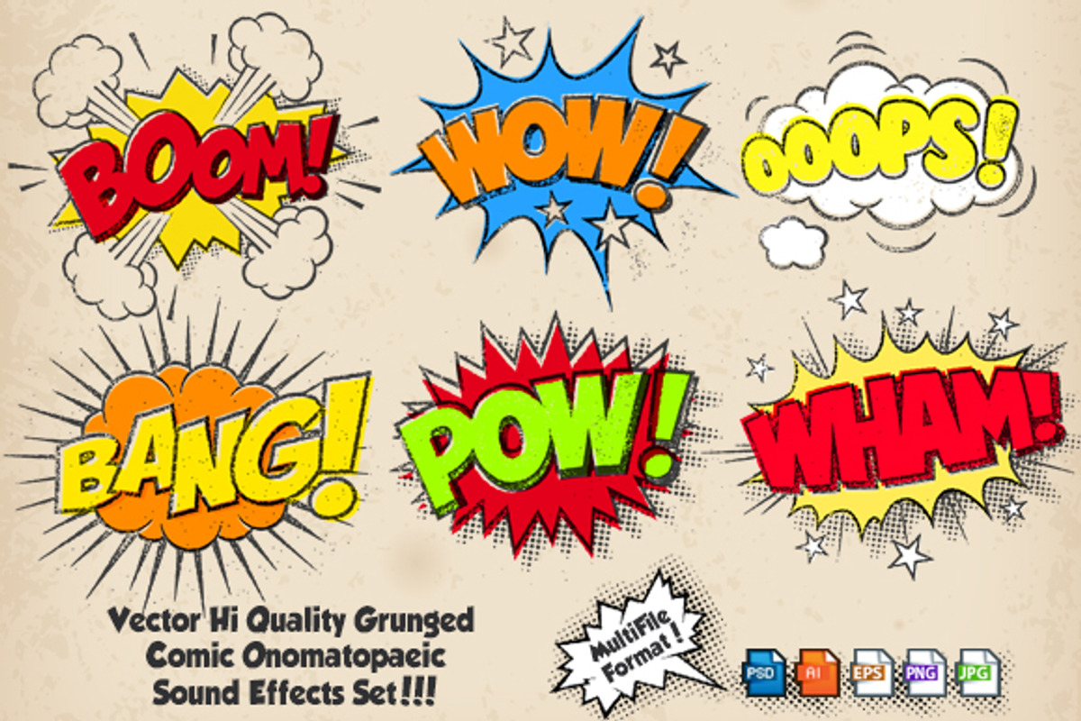 Vector Grunge Comic Sound Effects, an Illustration by FourLeafLover