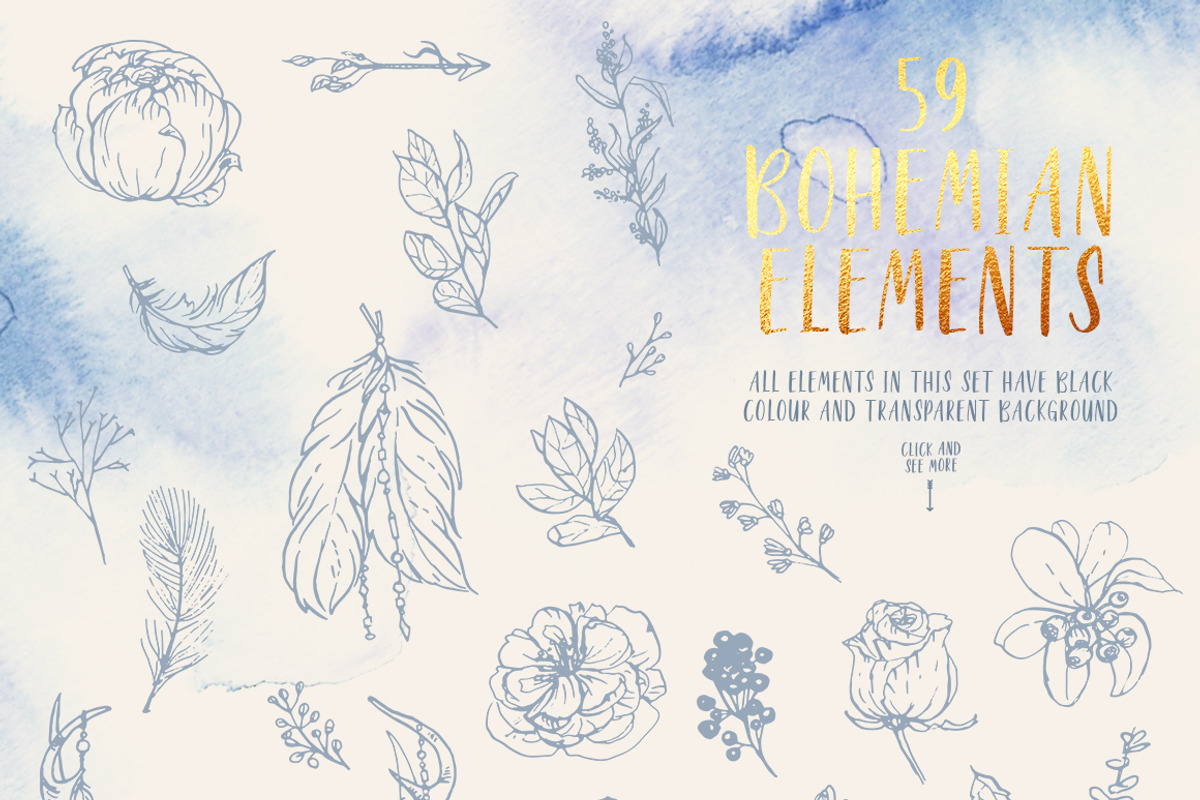 Vector bohemian line art, an Illustration by Pamyatka Shop