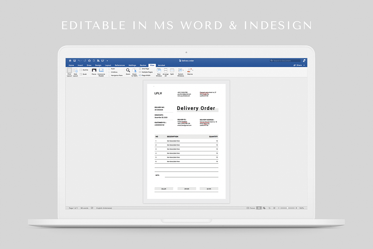 Delivery Order | MS Word & Indesign, a Stationery Template by Leaflove