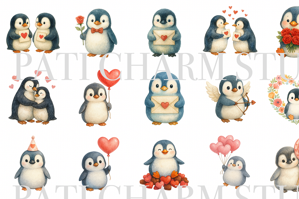 17 Penguin Valentines Day Clipart