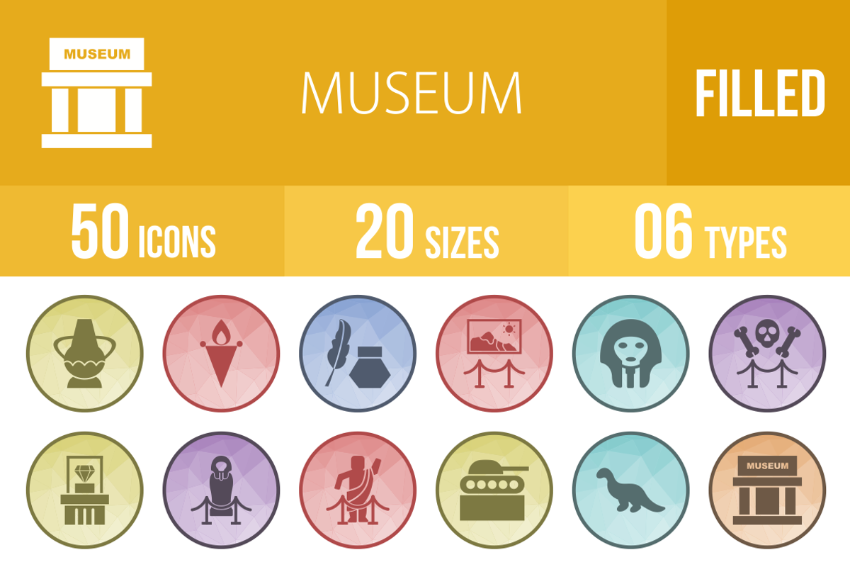 50 Museum Filled Low Poly Icons, an Icon by IconBunny