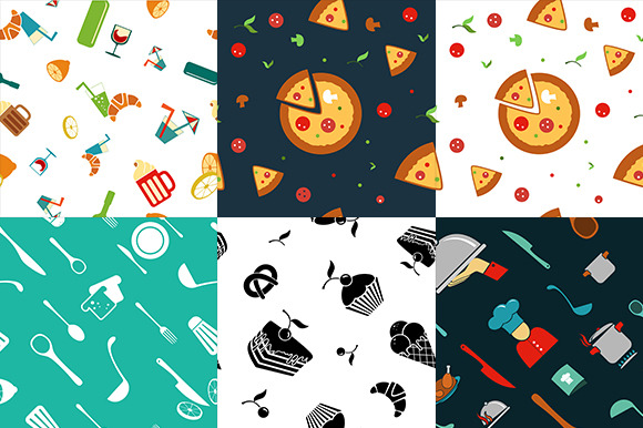Kitchen seamless vector patterns, a Pattern Graphic by Anton