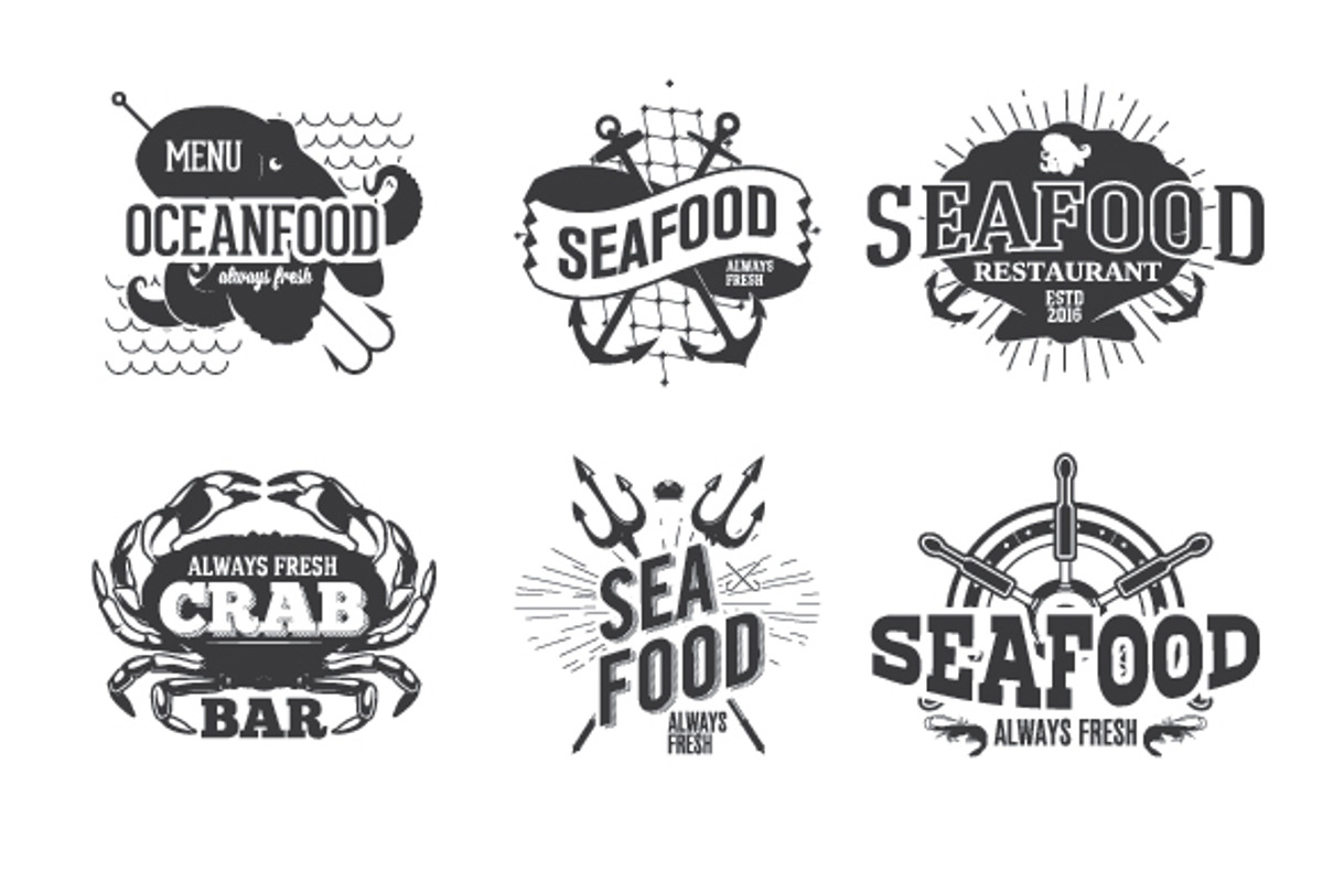 12 Seafood Labels and Logos, a Branding & Logo Template by MaximGertsen