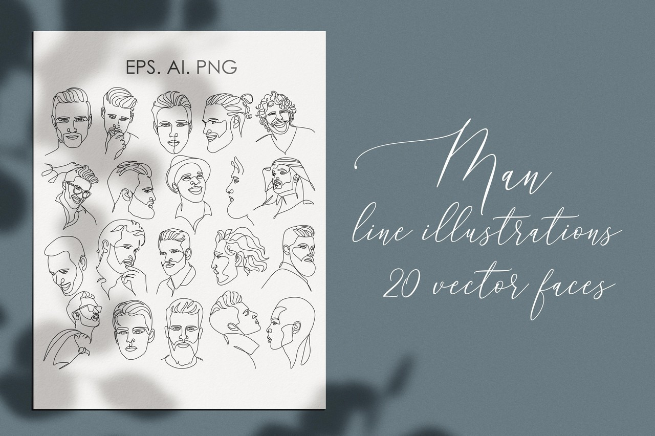 20 Man portrait vector line art, a Person Illustration by velychko.ua