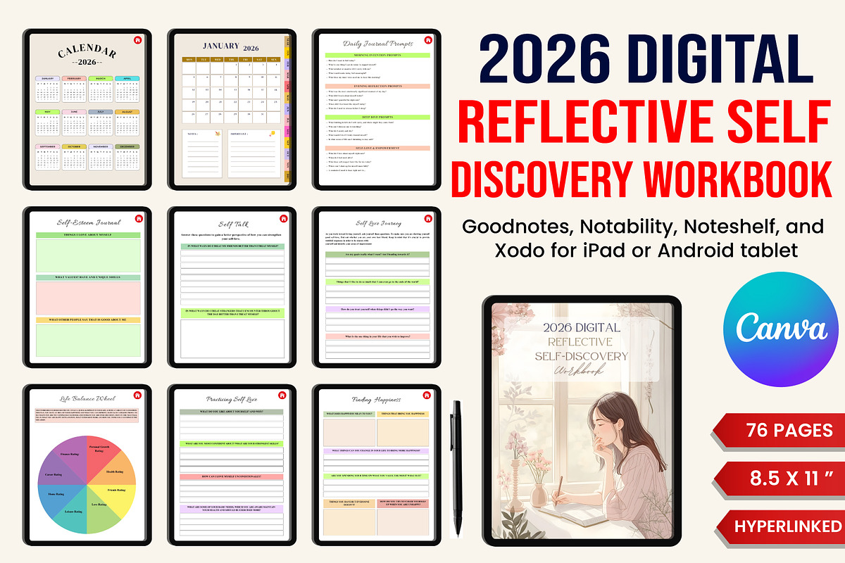 2026 Digital Reflective Self-Discove, a Stationery Template by Designmela01
