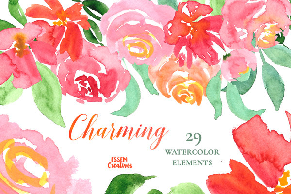 Pink Red Orange Watercolour Floral, an Illustration by Essem Creatives