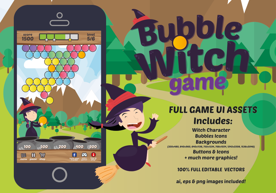 Bubble Witch Game Graphic Assets, an Illustration by DeLaGranSiete
