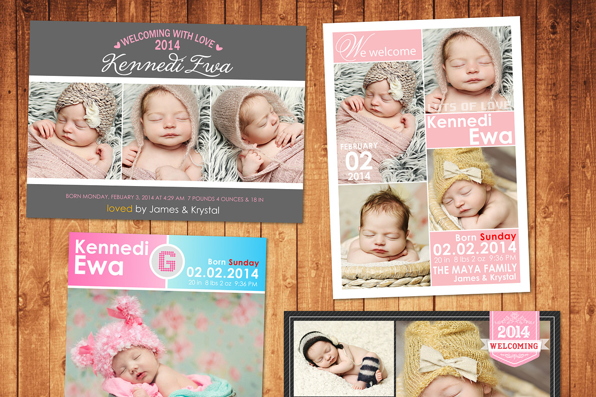 Newborn Baby Card Announcement Set, a Card Template by DonyDesigns