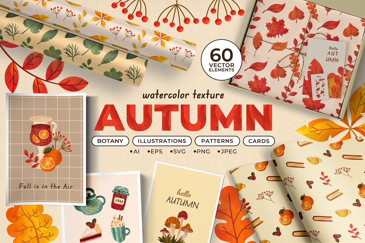 Watercolor Autumn Fall Cliparts, an Object Graphic by semenova.sense