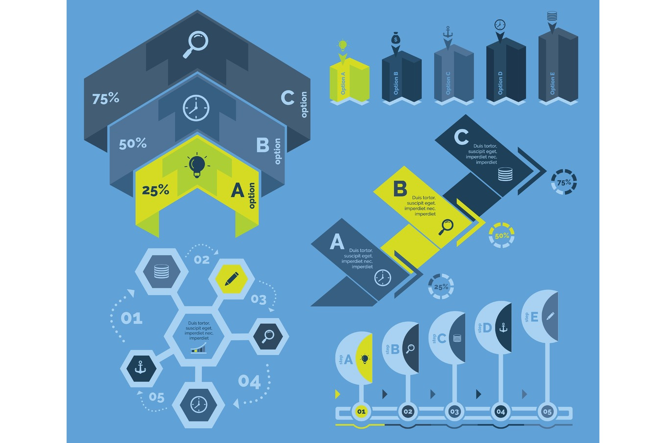 Five Statistics Charts Templates Set, a Work Illustration by SurfsUpVector