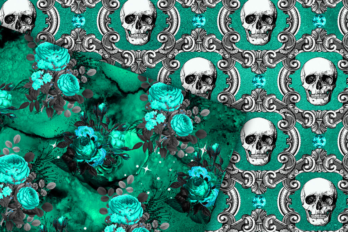 Teal Gothic Digital Paper, a Pattern Graphic by Digital Curio
