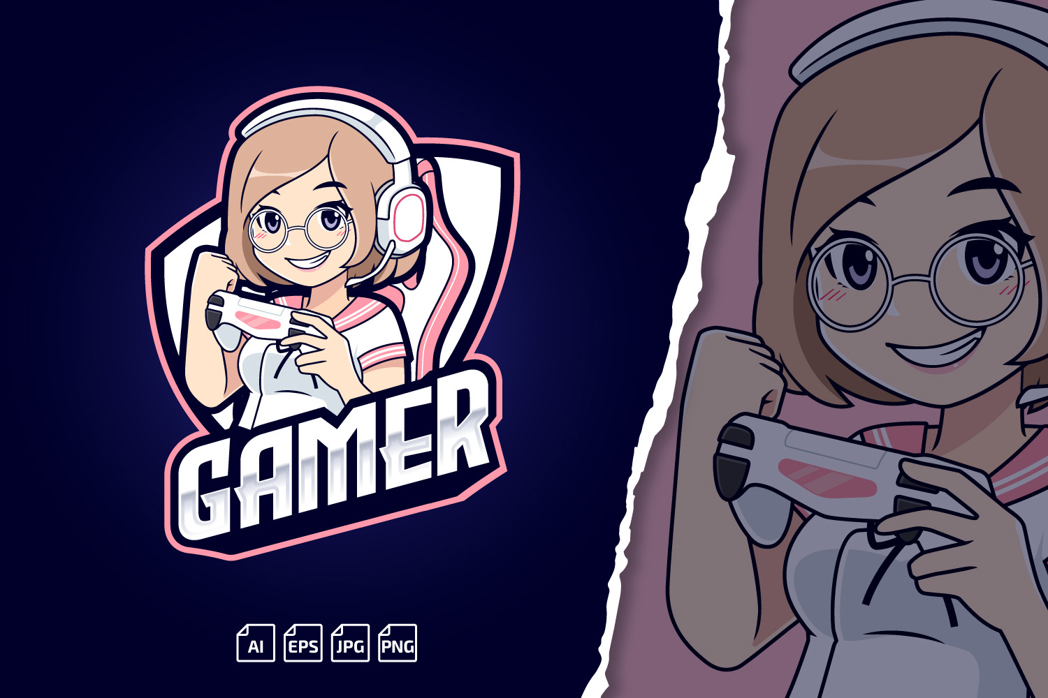 Cute Gamer Girl Logo Badge, a Branding & Logo Template by tkzgraphic ...