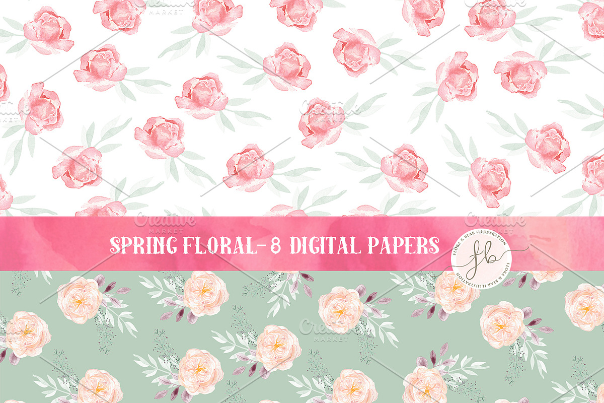 Spring Floral - Digital Papers, an Illustration by Flora+Bear