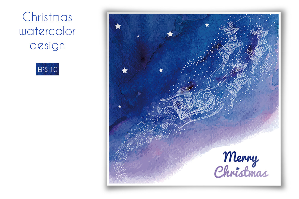 Christmas watercolor greeting card, a Card Template by Blue Ink Studio