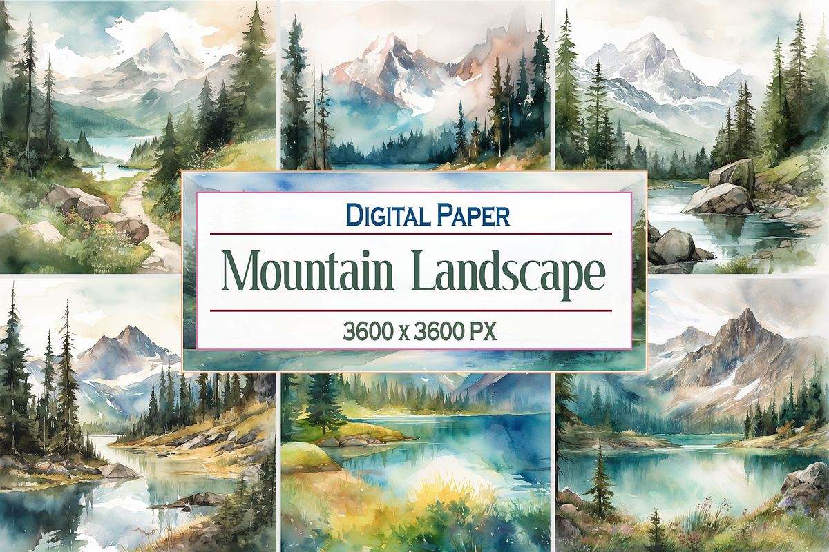Watercolor Mountain Landscape