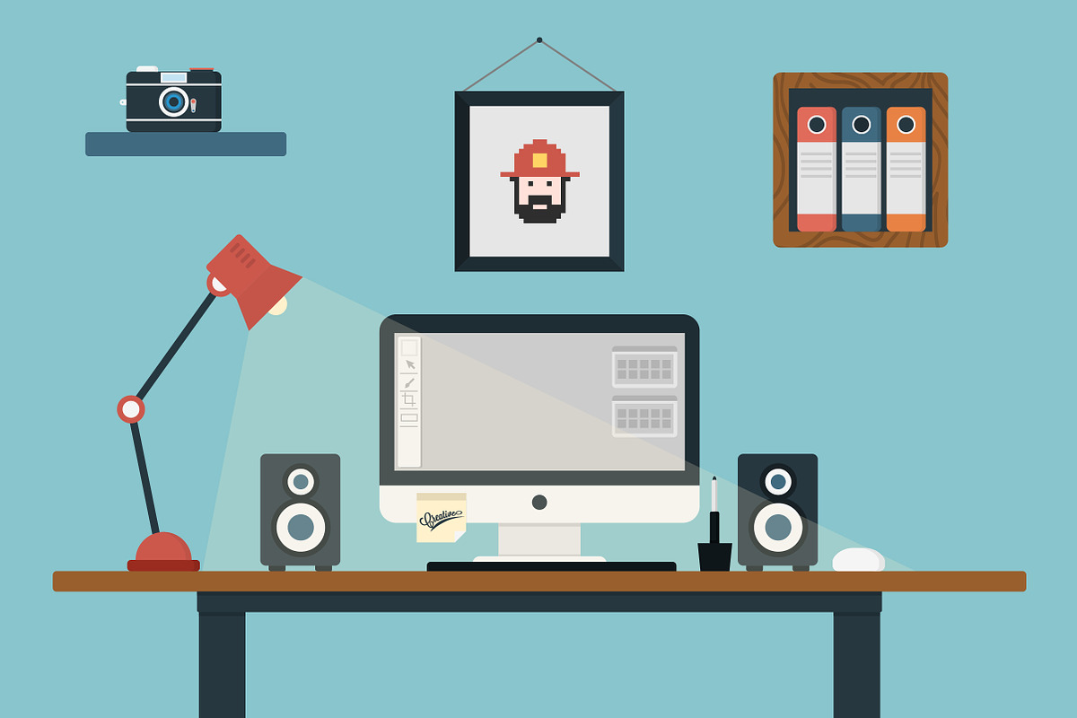 Flat Design Office Desk, a Work Illustration by Icon Monekey's ...