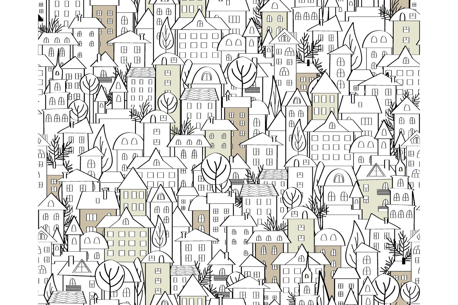 Pattern with hand drawn doodle house | Decorative Illustrations ...