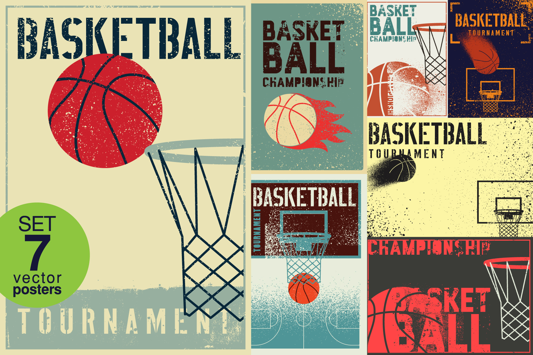 Basketball vector retro poster set., a Sport Illustration by PoPaShop