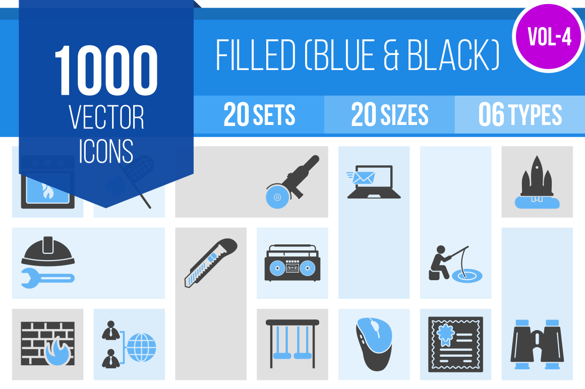 1000 Filled Blue & Black Icons (V4), an Icon by IconBunny | Creative Market