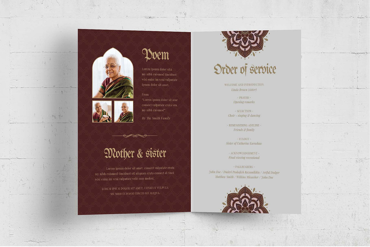 Indian funeral program template, a Flyer Template by BrandPacks