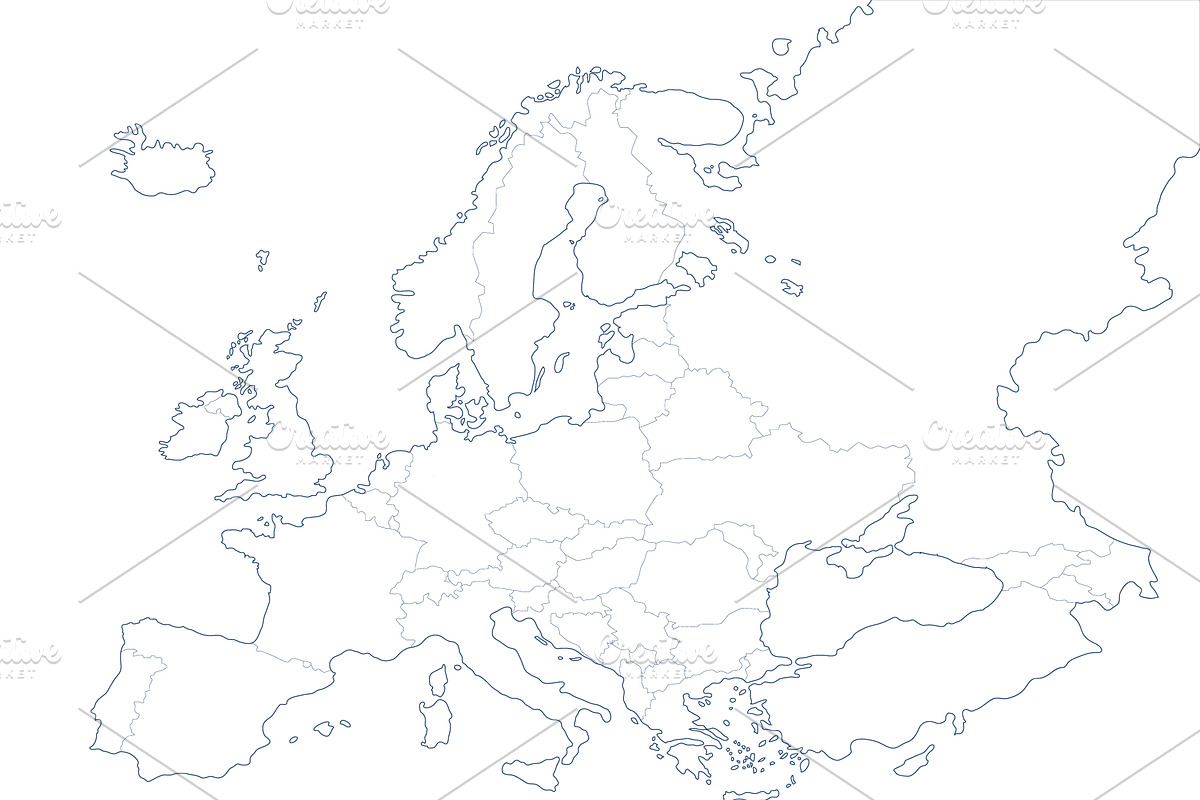 Political blank map of Europe