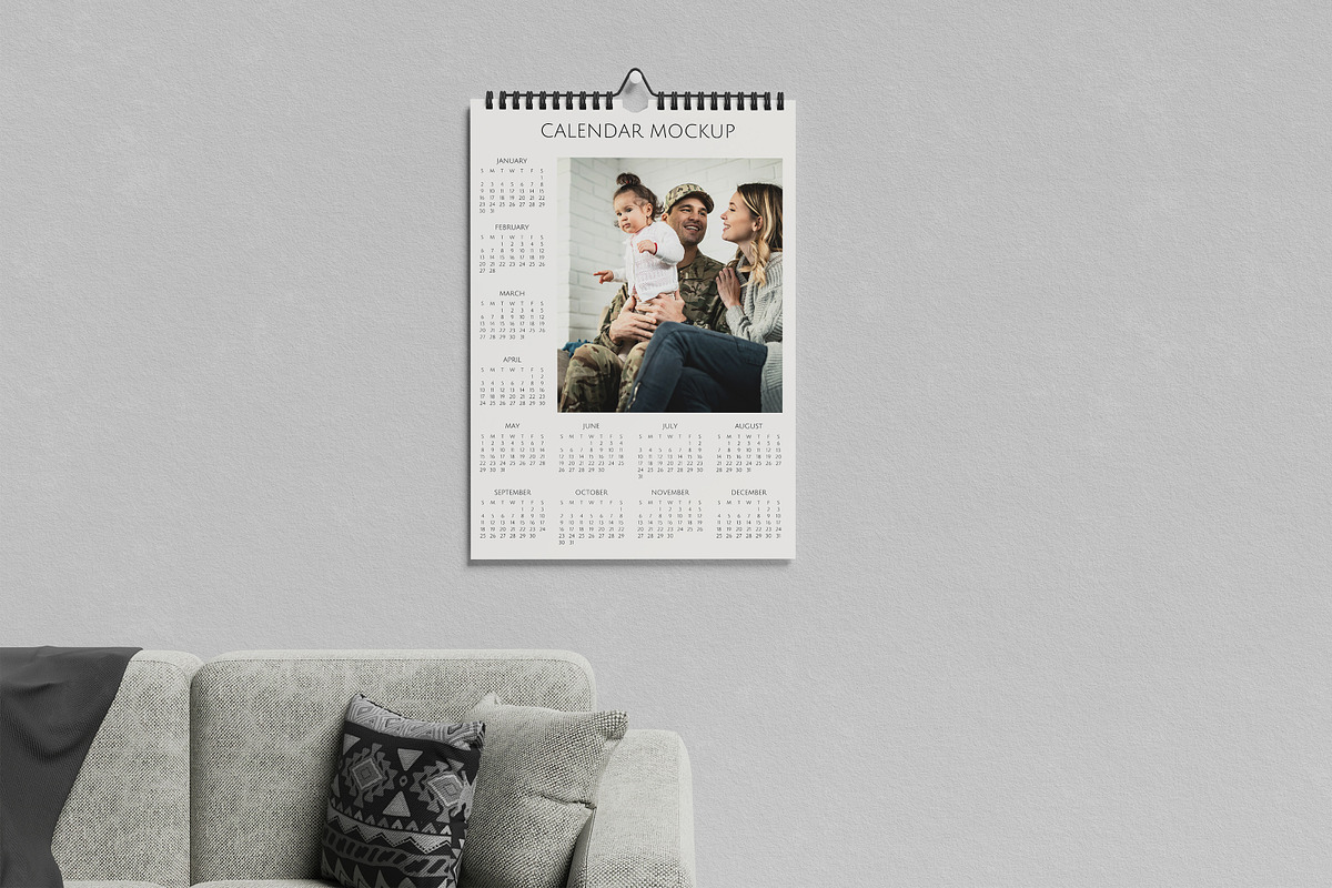 Minimalist Wall Calendar Mockup, a Print Template by Indah