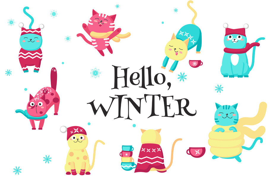 Cute cats love the winter clipart | Animal Illustrations ~ Creative Market