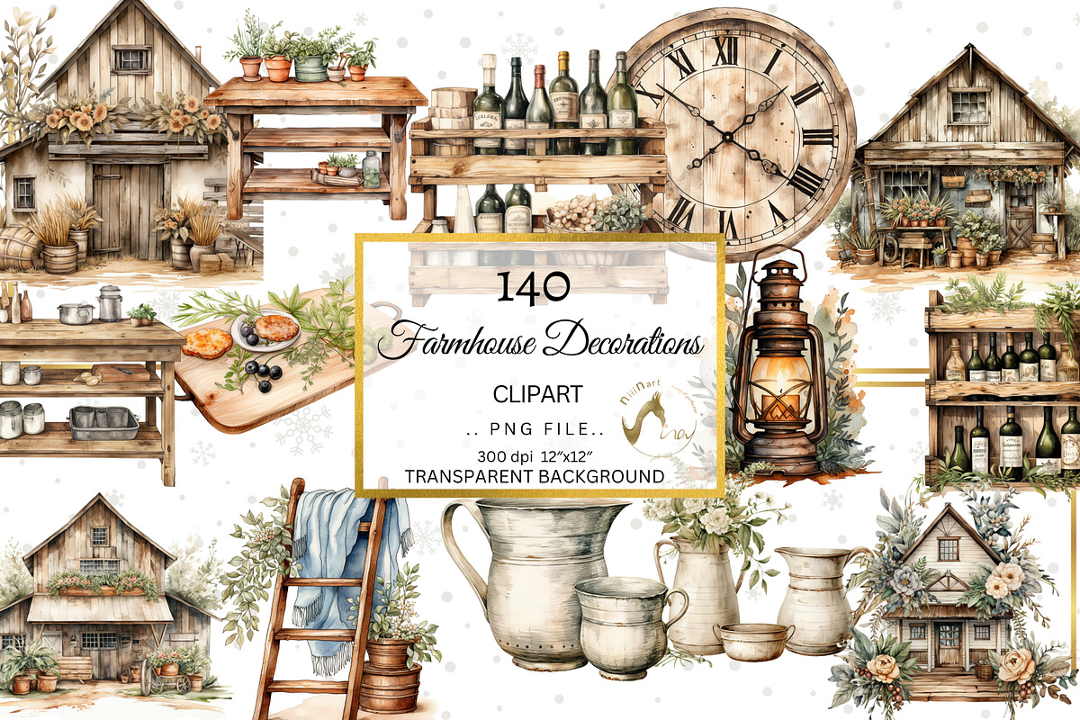 Rustic Chic Farmhouse Clipart Bundle, an Illustration by NiiiNArt