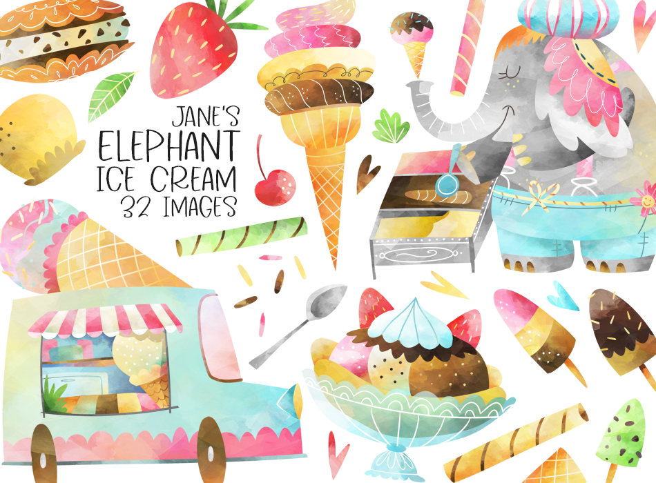 Watercolor Ice Cream Clipart, an Illustration by DigitalArtsi