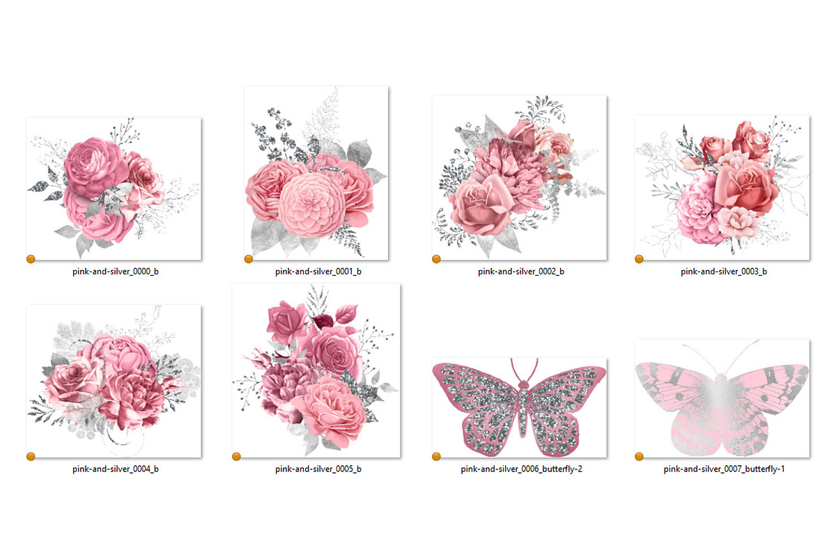 Pink and Silver Floral Clipart, an Illustration by Digital Curio