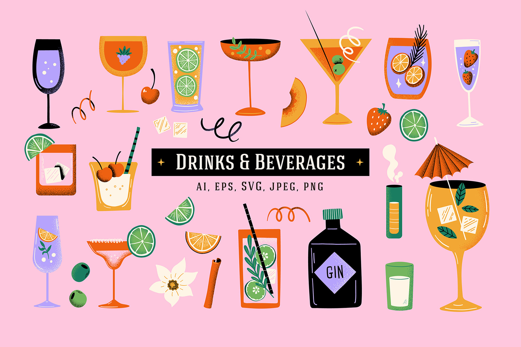 32 Drinks And Beverages Illustration, a Food Illustration by helenreveur