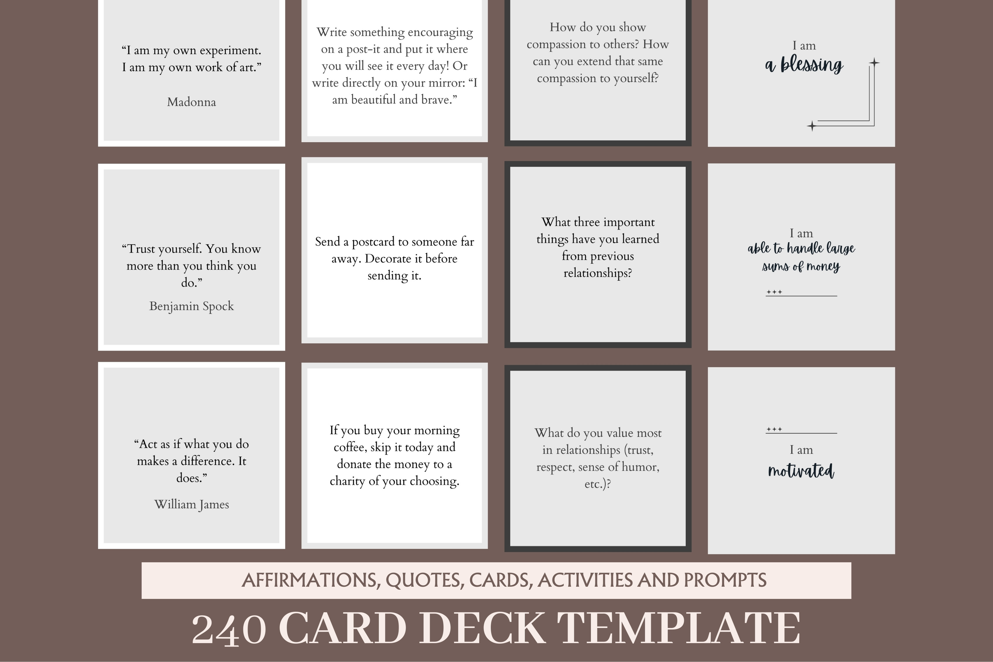 240 Editable Card Deck Template, a Design Template by Digital By Nikoleta