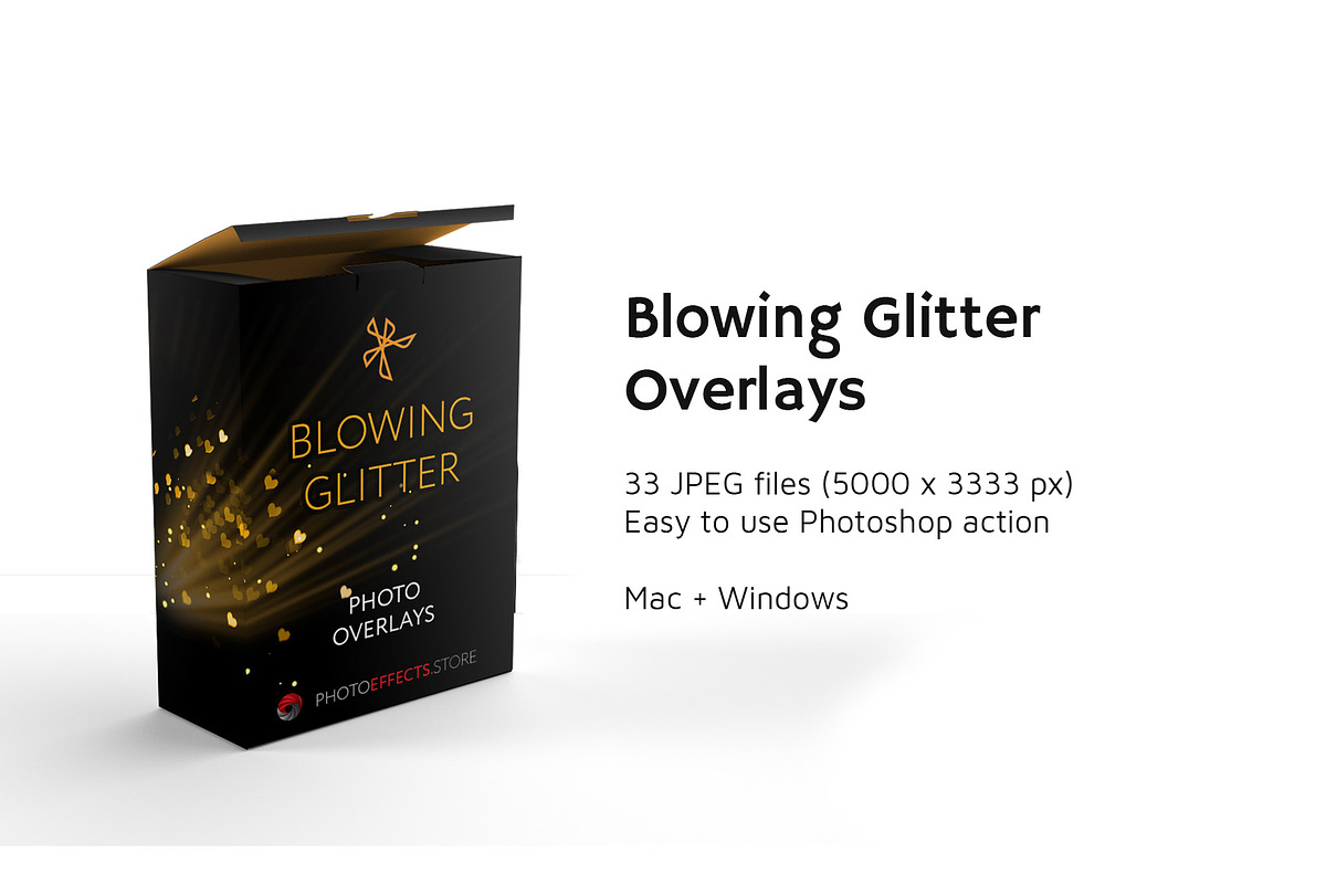 29 Blowing Glitter Photo Overlays, an Action Add-On by PhotoEffects.Store