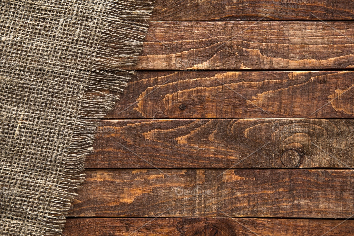 Rustic burlap on a wooden table, a Texture Graphic by Max Lashcheuski