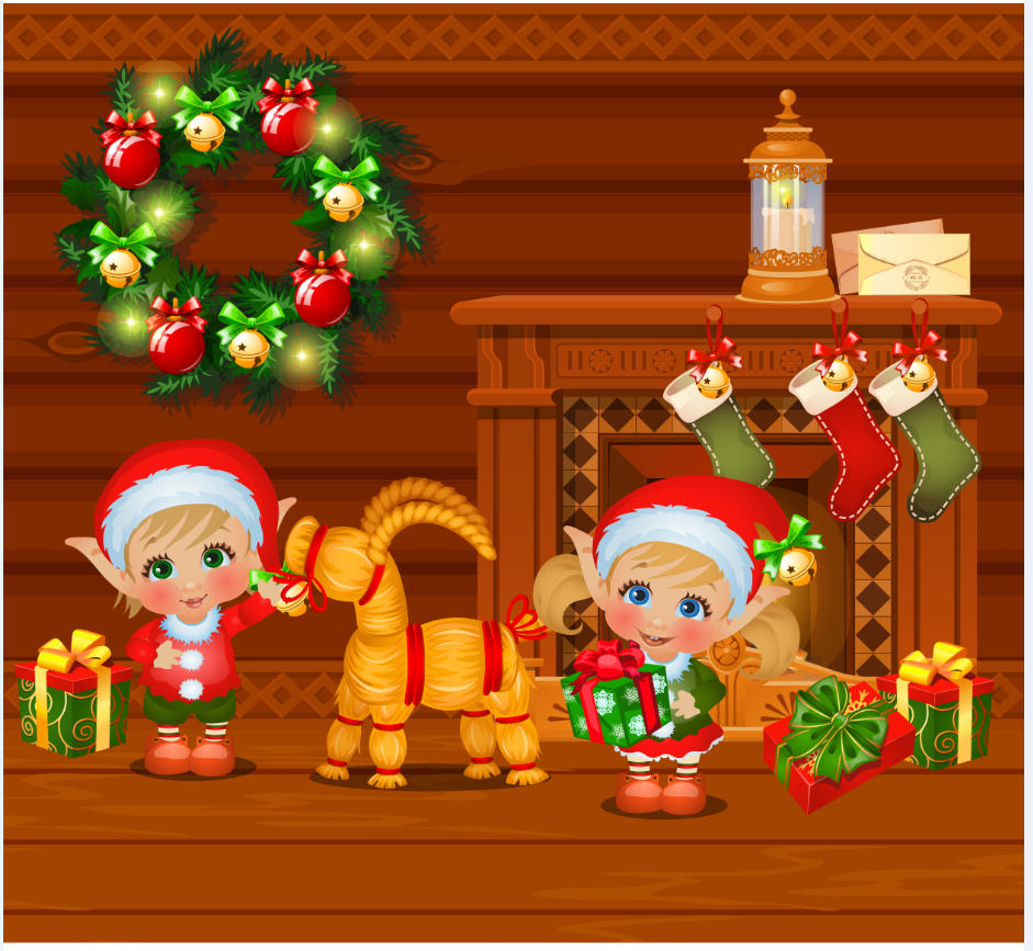 Boy and girl Santa Claus helpers, a Decorative Illustration by ...