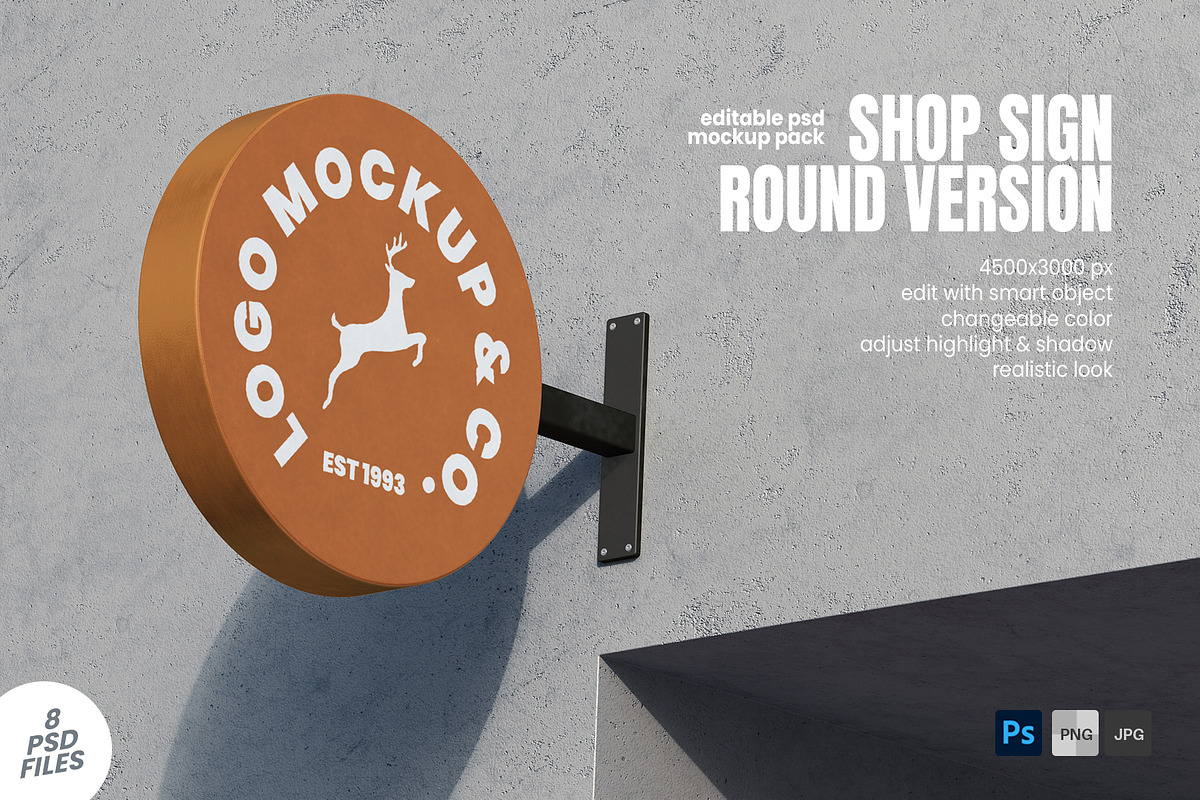 Round Shop Signage Board Mockup Set
