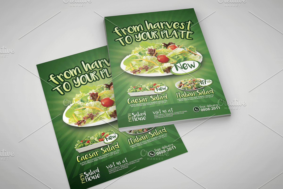 Salad Restaurant Flyer, a Flyer Template by PSDPixel