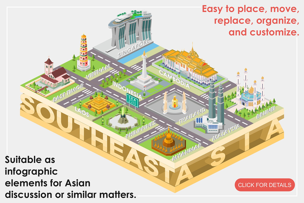 Isometric Landmark of Southeast Asia, an Object Illustration by Hellas ...