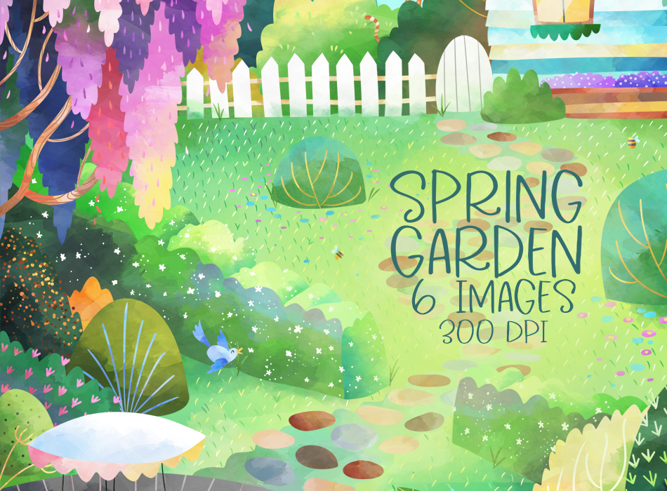 Watercolor Spring Garden Clipart, an Illustration by DigitalArtsi