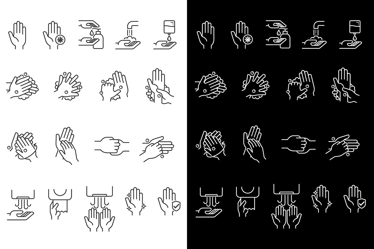Hand Washing Steps Icons, an Outline Icon by Graphixmania