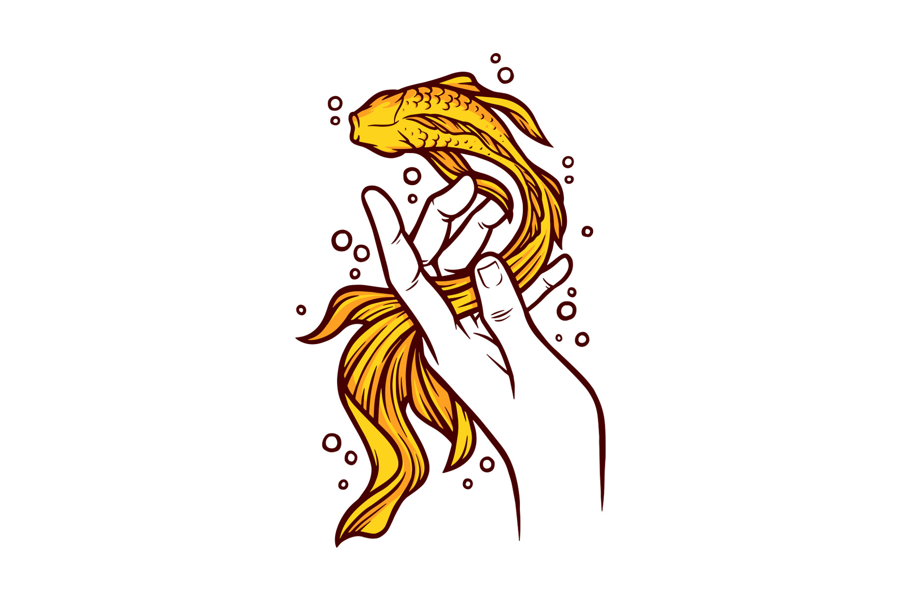 Fish and hand illustration, an Animal Illustration by gunaonedesign