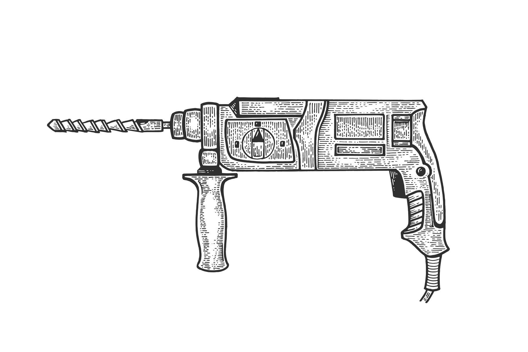 Rotary hammer power tool sketch, an Object Illustration by AlexArt