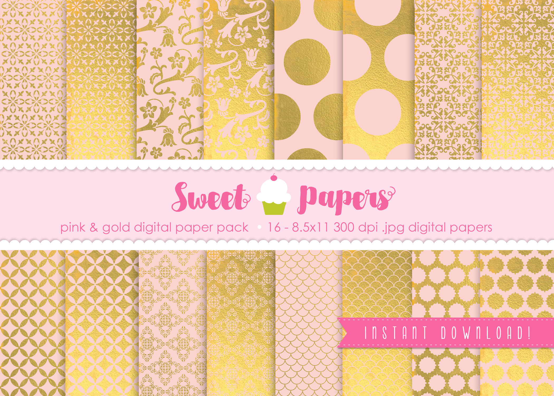 Pink and Gold Digital Paper PG01, a Pattern Graphic by Sweet Papers
