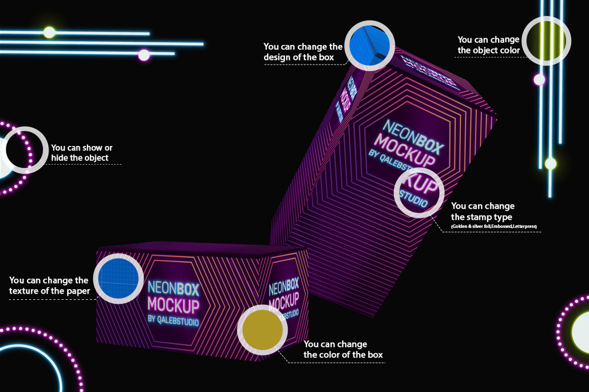 Neon Boxes Mockup, a Print Template by Qaleb Studio