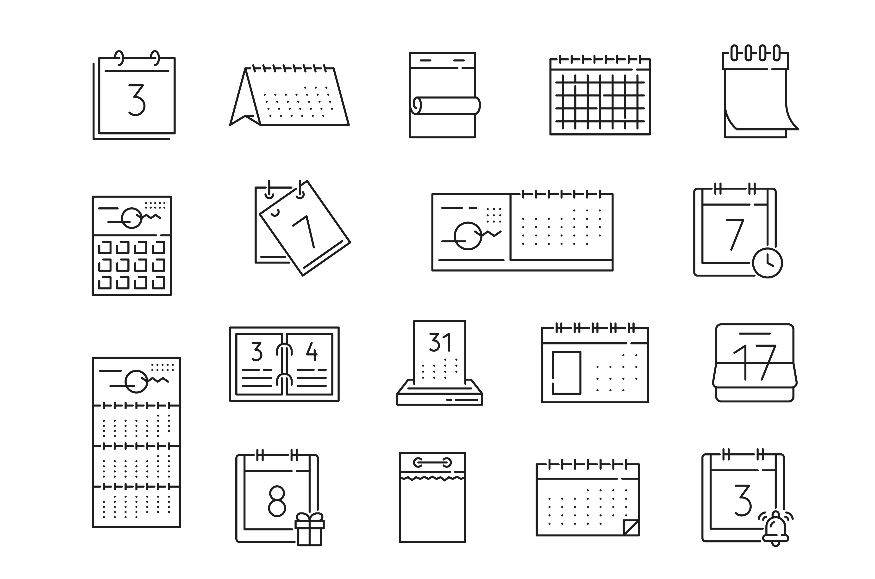Calendar outline icons, reminder, an Illustration by Vector Tradition