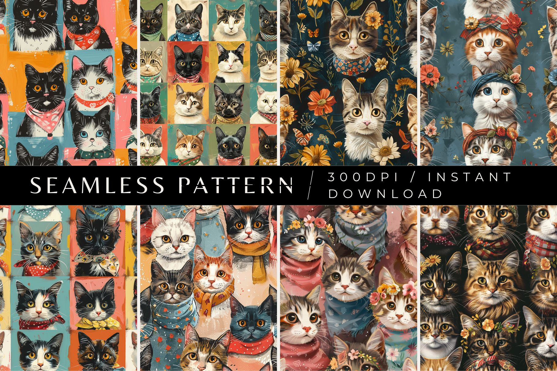 8 Well Dressed Cats Seamless Pattern, a Pattern Graphic by Inknfolly